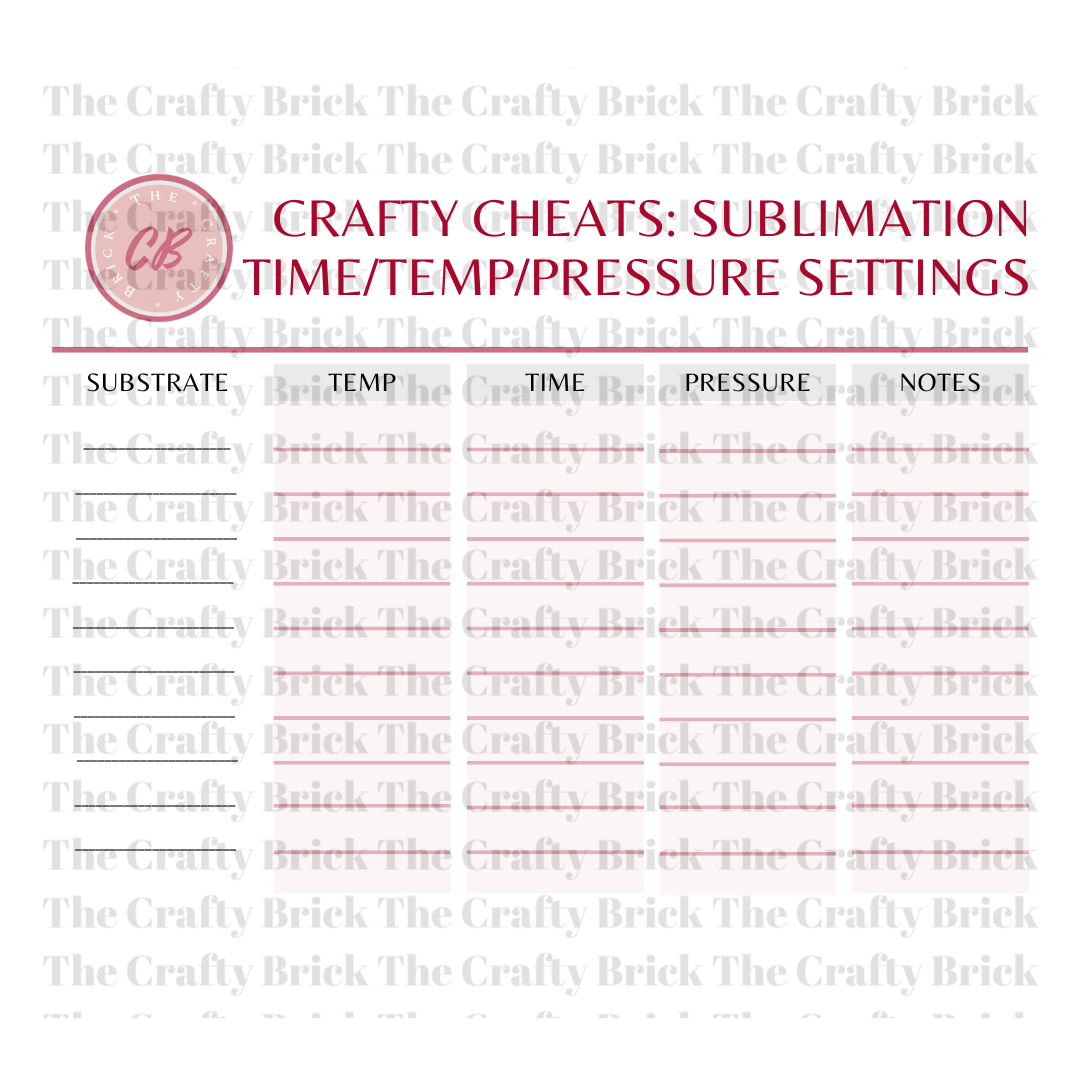 Crafty Cheats: Sublimation Time/Temp/Pressure Settings – The Crafty Brick